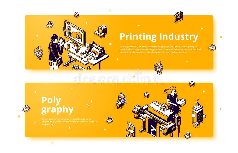 Polygraphy, Printing House Isometric Web Banner Stock Vector ...