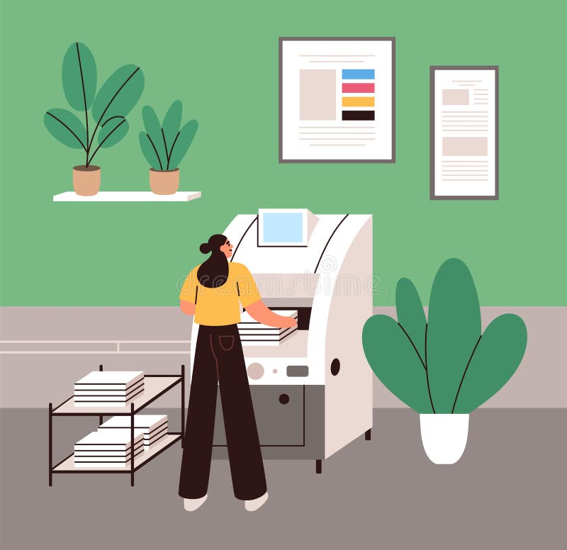 Polygraphy Worker Working with Copies and Cutter Machine in Printing ...