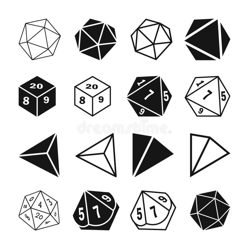 Polyhedral Dice Set Silhouette, 20 Sided Dice Silhouette, D20 Dice ...