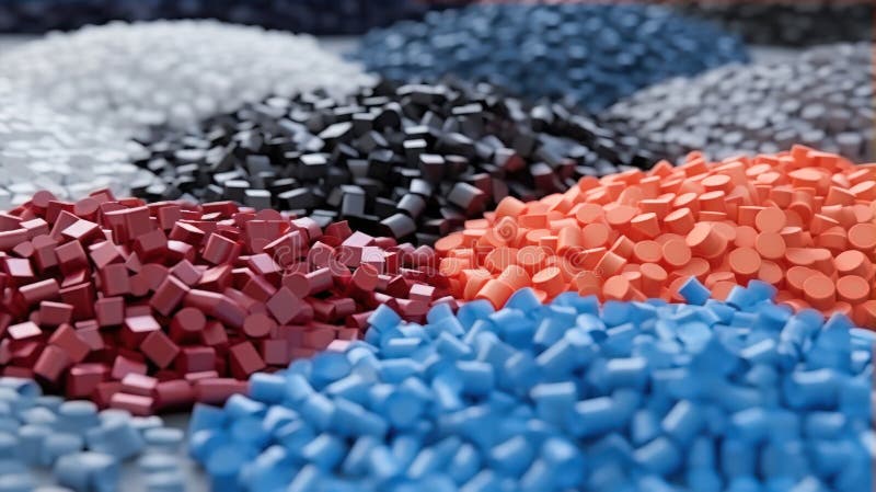 Polymer Production Scene Colored Pellets in Ambient Light Stock ...