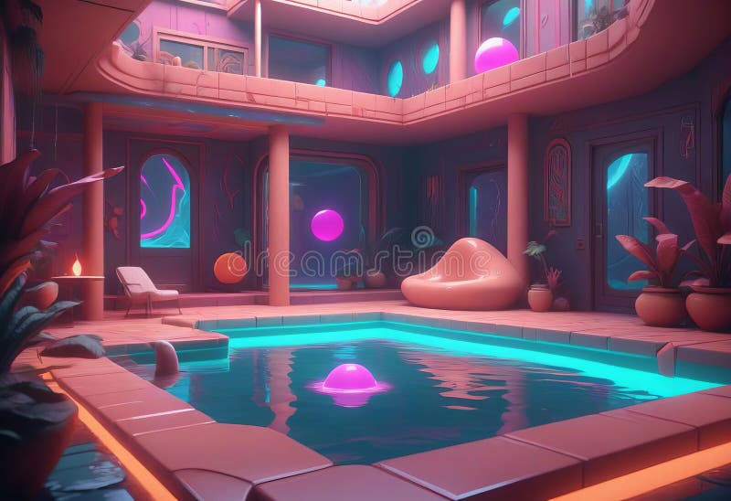 Polymorph Interior Design in Cinematic Lighting Stock Illustration ...