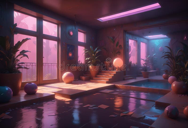 Polymorph Interior Design in Cinematic Lighting Stock Illustration ...