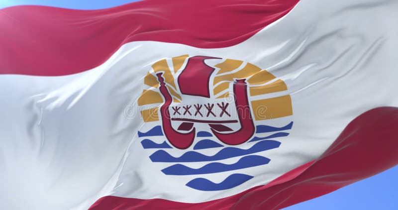 Polynesian Flag Waving at Wind with Blue Sky in Slow, Loop Stock ...