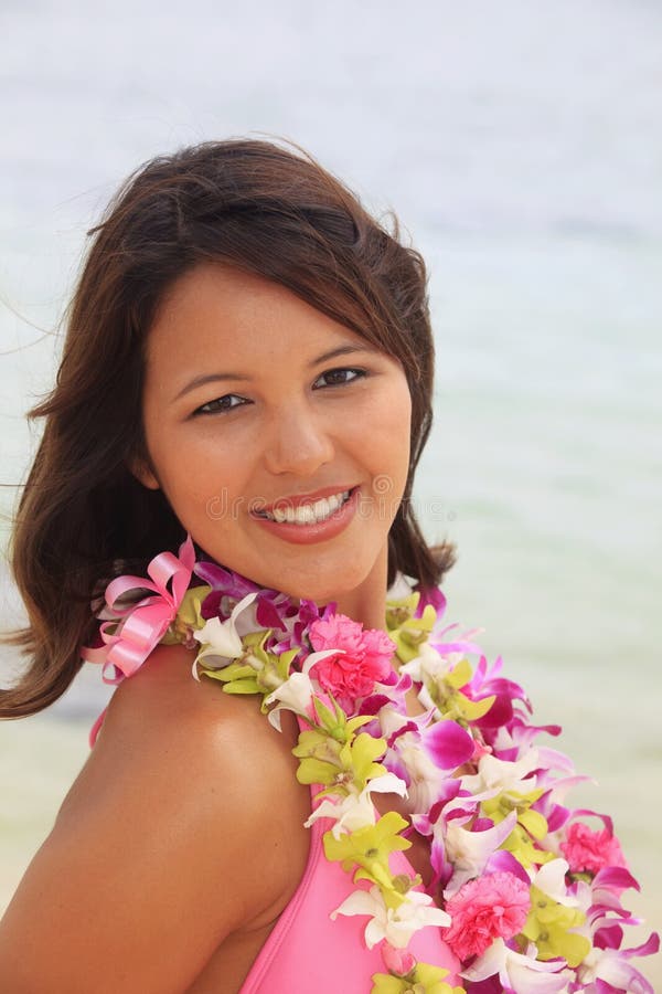 Polynesian Girl with Flower Lei Stock Photo - Image of hawaiian ...