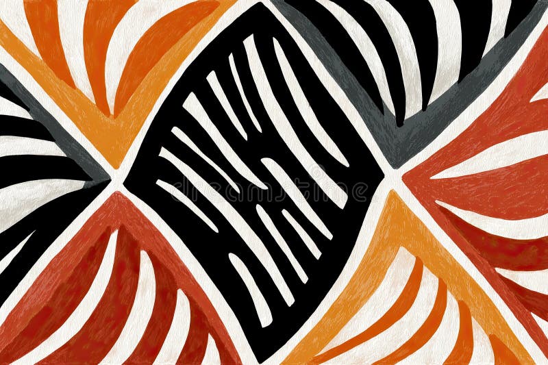 Polynesian Inspired Textile Design Featuring Orange, Black and White ...