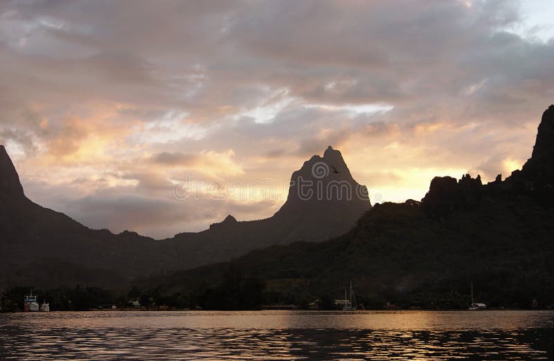 View on Mountain Orohena at Sunset.Polynesia. Stock Photo - Image of ...