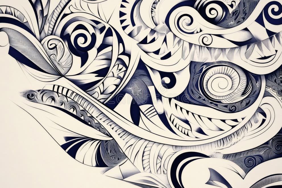 Polynesian Tattoo Style Graphic Design Forming a Complex Pattern Stock ...