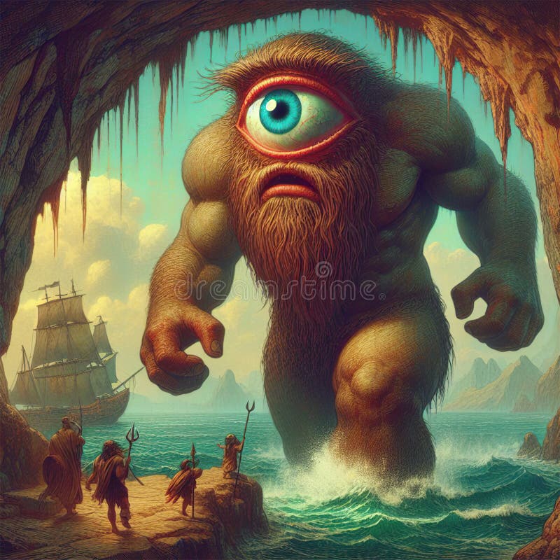 Polyphemus, the Mythical Cyclops Son of the Sea God Poseidon Stock Illustration - Illustration ...