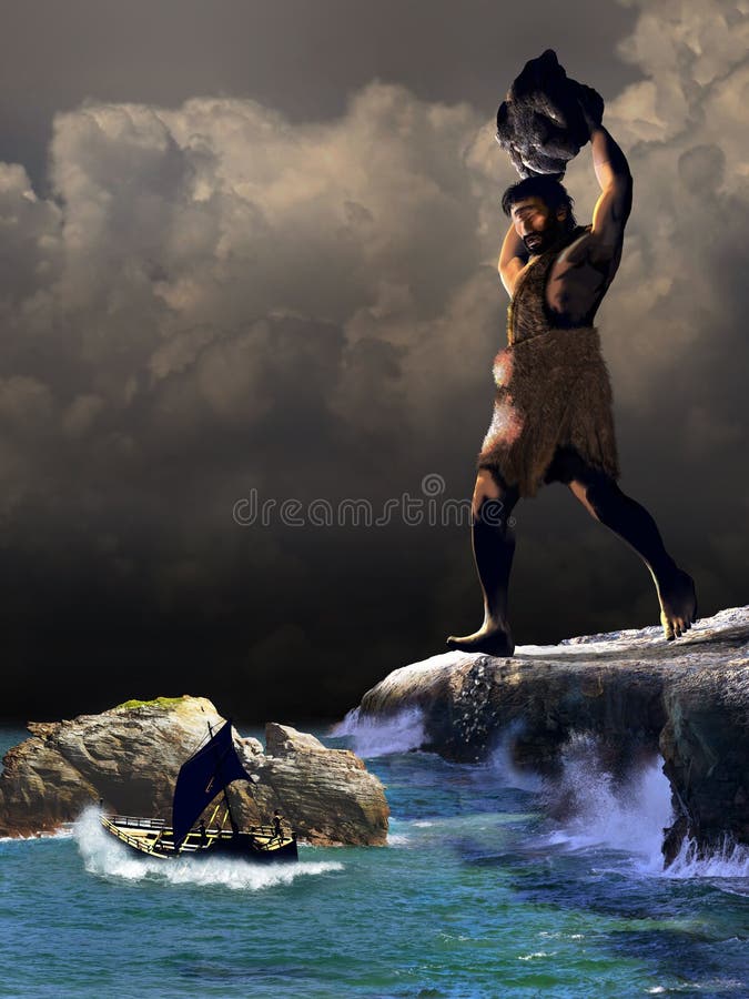 Polyphemus och Odysseus stock illustrationer. Illustration av ...