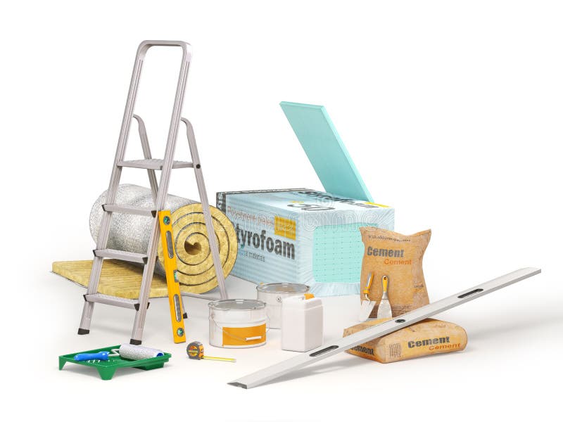 . Polystyrene Insulation Boards, Mineral Wool, Stepladder, Measuring ...
