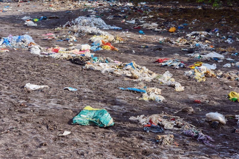 Polythene Trash on the Beach. Environmental Pollution Concept Stock ...
