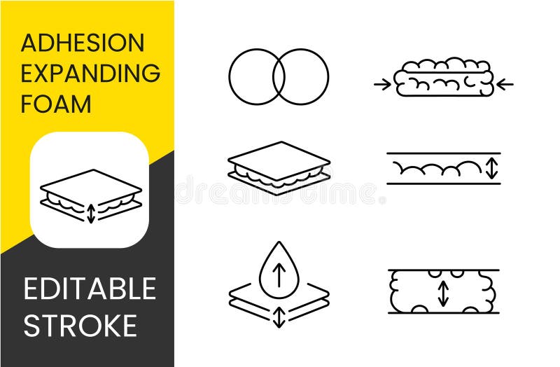 Polyurethane Foam Adhesion Set Vector Line Icons with Editable Stroke ...