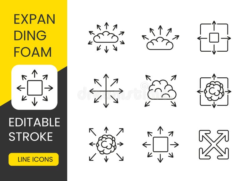 Polyurethane Foam Expansion Set Vector Line Icons with Editable Stroke ...