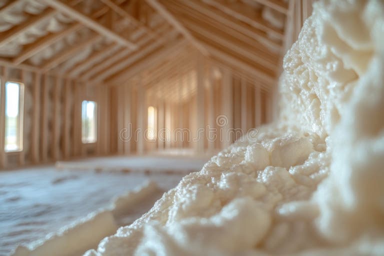Polyurethane Foam Insulation Being Sprayed Inside a Wooden House Frame ...