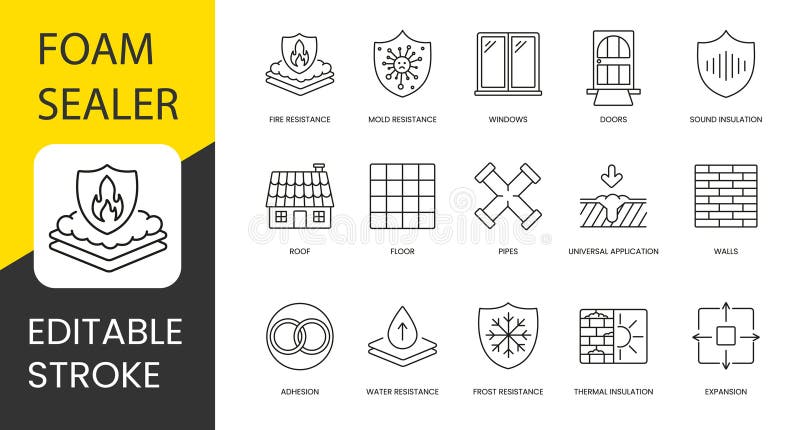 Polyurethane Foam Properties and Places of Application, Vector Line ...