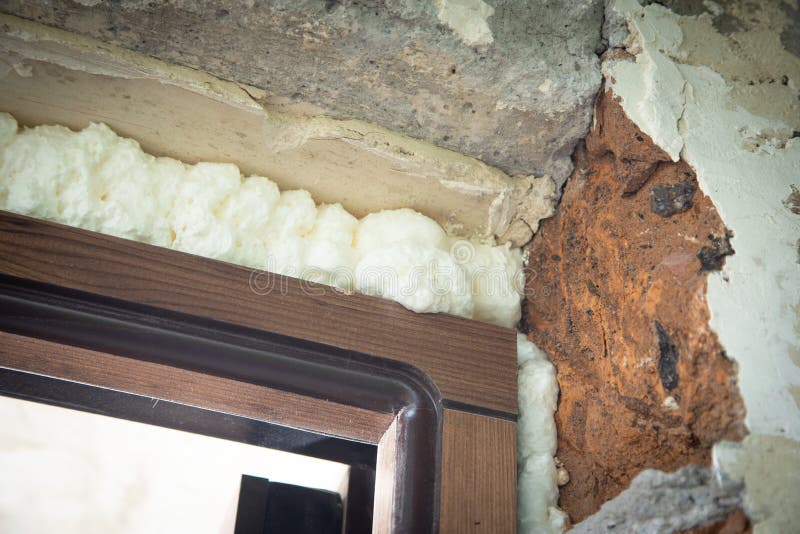Polyurethane Foam between the Wall and the Door Stock Image - Image of ...
