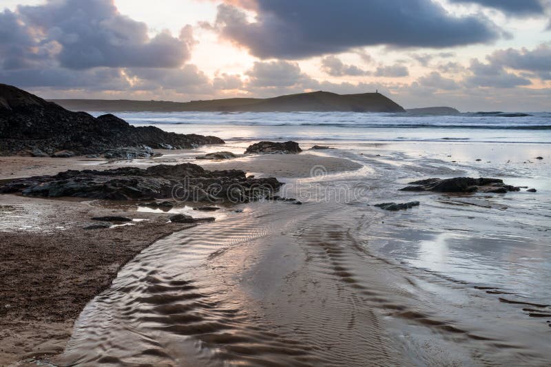 Polzeath 1 stock image. Image of rock, seaside, people - 93371133