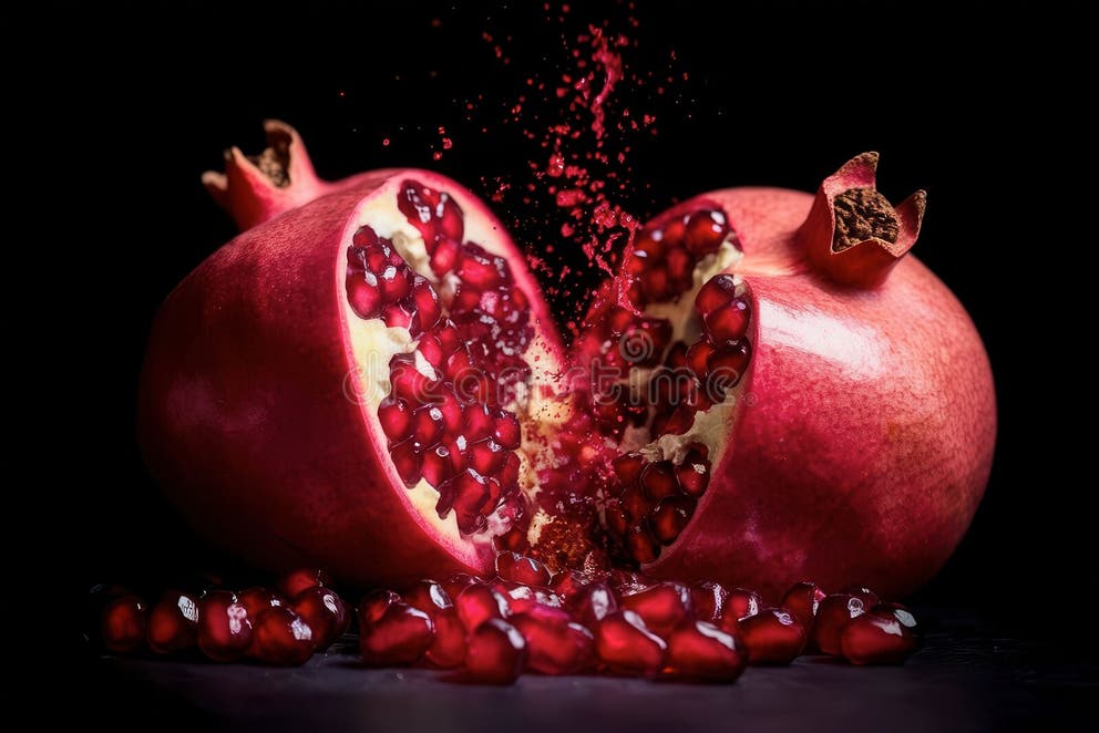 Pomegranate Exploding with Vibrant Seeds Captured in Mid-air during a ...