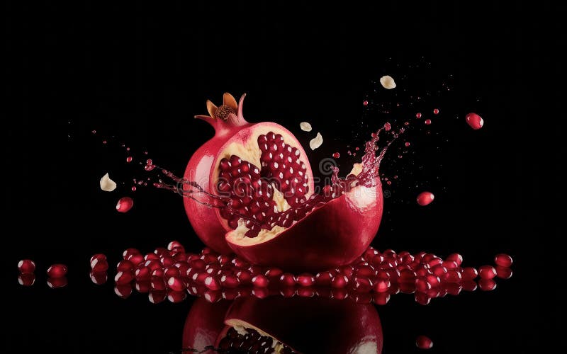 Pomegranate Exploding with Vibrant Seeds Captured in Mid-air during a ...