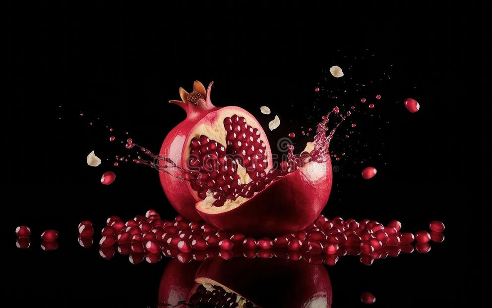 Pomegranate Exploding with Vibrant Seeds Captured in Mid-air during a ...