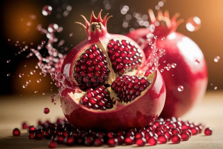 Pomegranate Exploding with Vibrant Seeds Captured in Mid-air during a ...