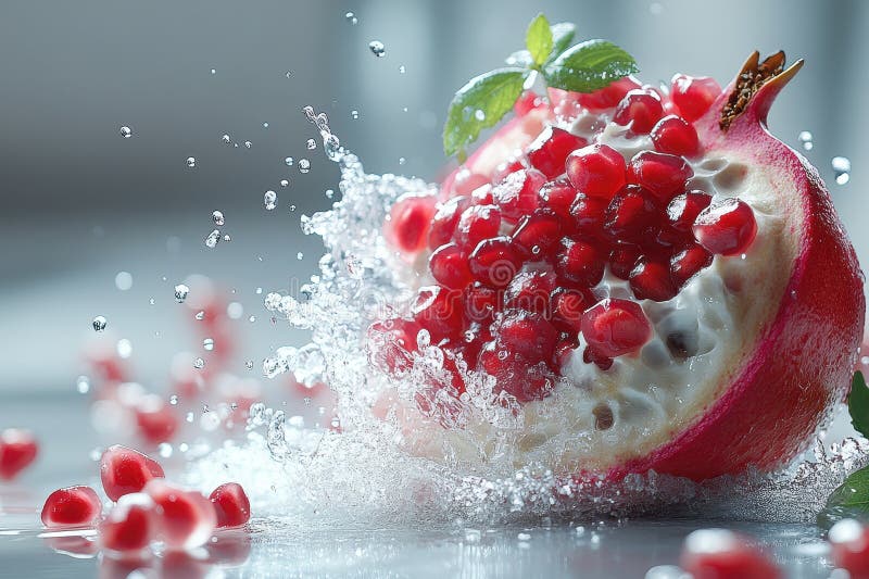 Hyper-realistic Pomegranate Fruit Bursting Open with Seeds and Juice ...