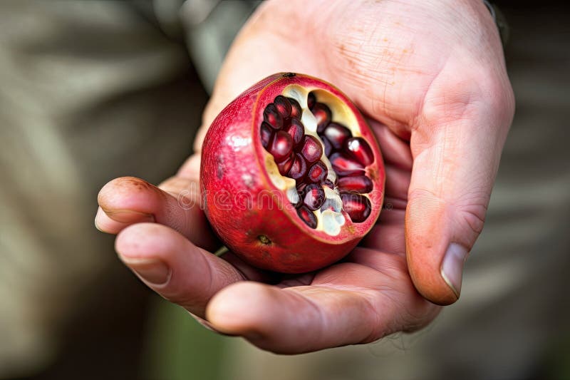 Pomegranate in Hand, with Juicy Seeds Visible Stock Illustration ...