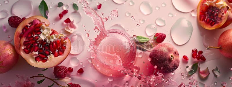 Pomegranate and Raspberry Juice Splash with Fresh Fruits Stock Image ...