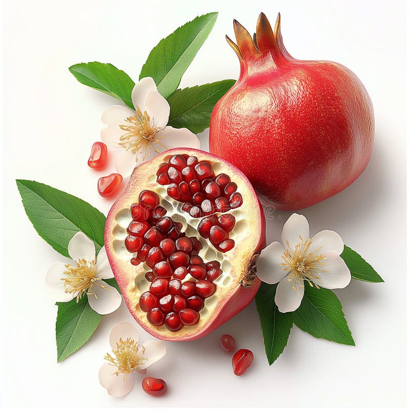 Pomegranate Seeds, One Ruby-red Whole Fruit and Fruit Slices Isolated ...