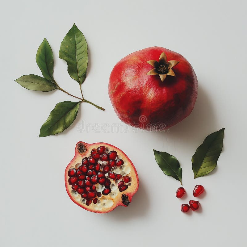 Pomegranate Seeds, One Ruby-red Whole Fruit and Fruit Slices Isolated ...