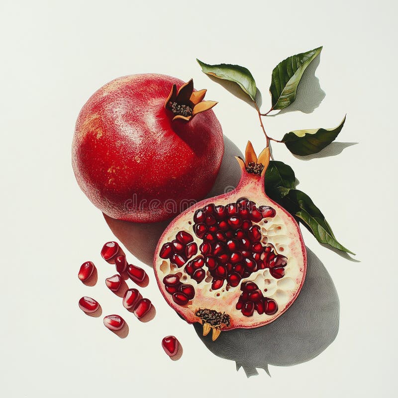 Pomegranate Seeds, One Ruby-red Whole Fruit and Fruit Slices Isolated ...