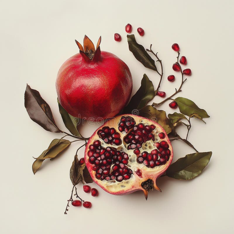 Pomegranate Seeds, One Ruby-red Whole Fruit and Fruit Slices Isolated ...