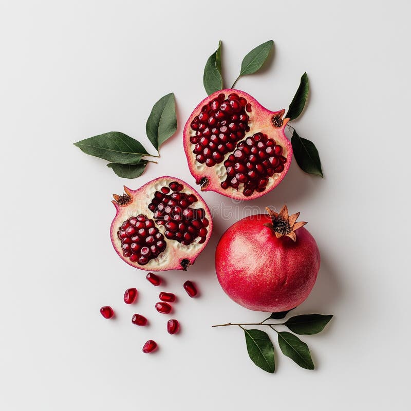 Pomegranate Seeds, One Ruby-red Whole Fruit and Fruit Slices Isolated ...