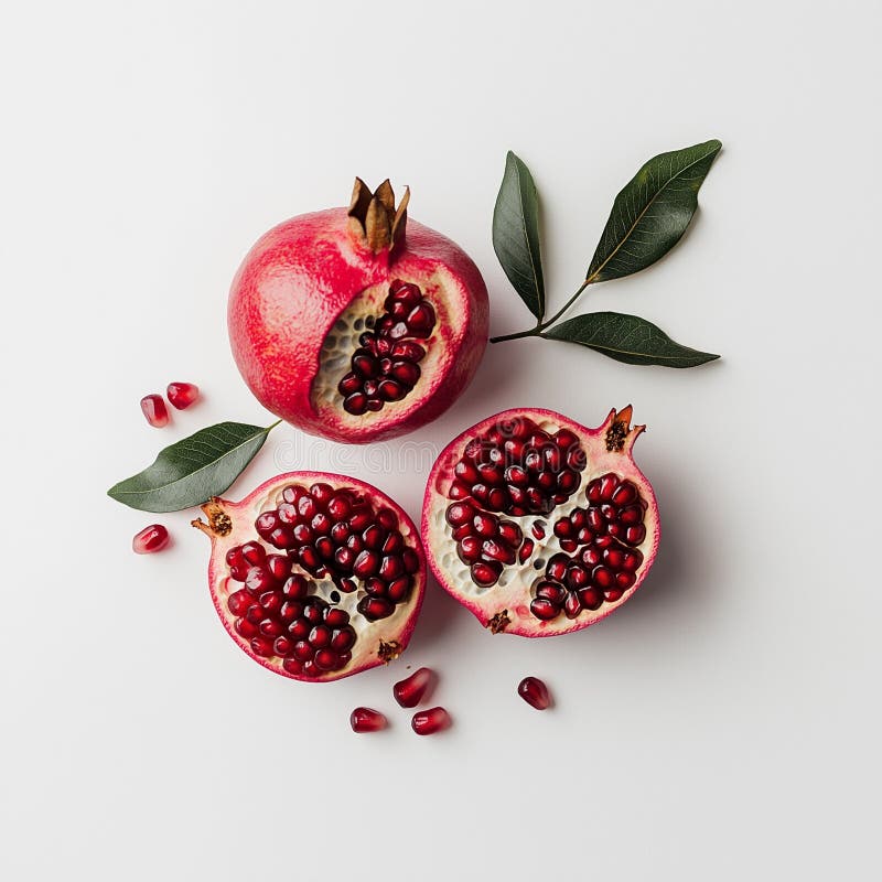 Pomegranate Seeds, One Ruby-red Whole Fruit and Fruit Slices Isolated ...