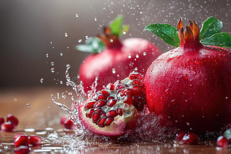 Hyper-realistic Pomegranate Fruit Smashed on the Floor with Splashes of ...