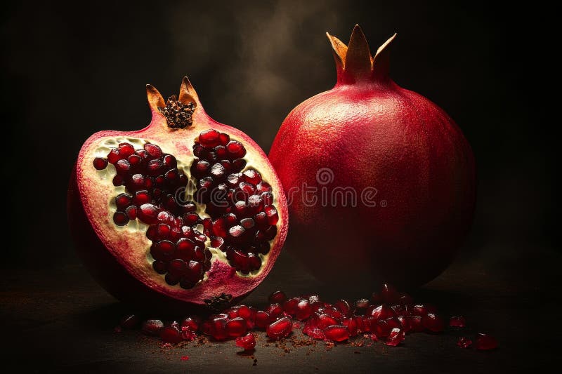 Pomegranate Split Open, Revealing Its Ruby Seeds Stock Image - Image of ...