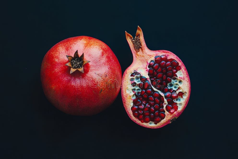 Pomegranate Split Open, Revealing Its Ruby Seeds Stock Photo - Image of ...