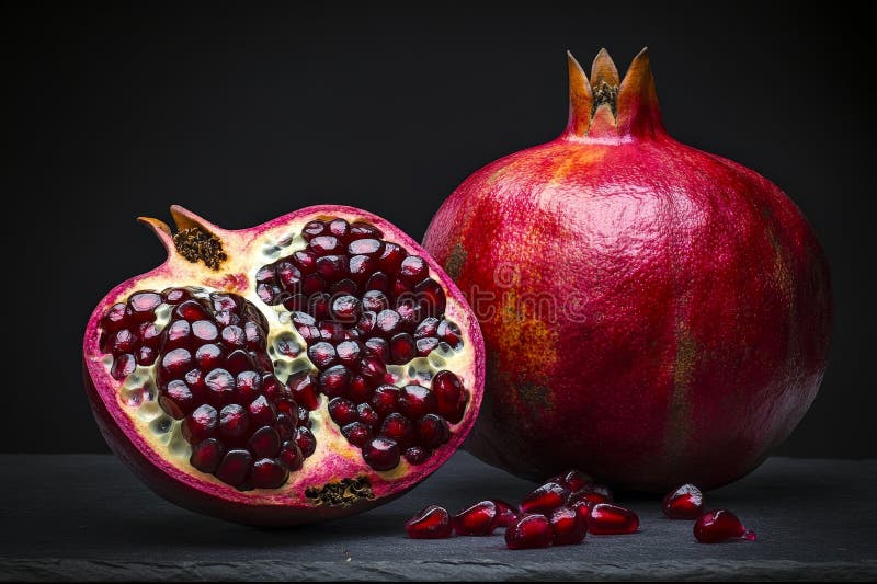Pomegranate Split Open Revealing Its Ruby Seeds Stock Photos - Free ...