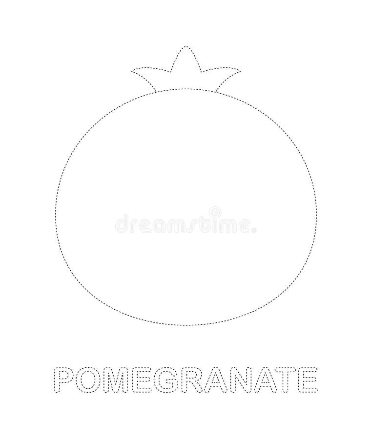 Pomegranate Tracing Worksheet for Kids Stock Vector - Illustration of ...