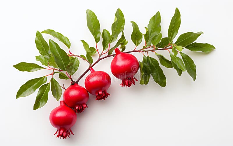 Pomegranate Tree Leaf Seen from Above on a White Surface -Generative Ai ...