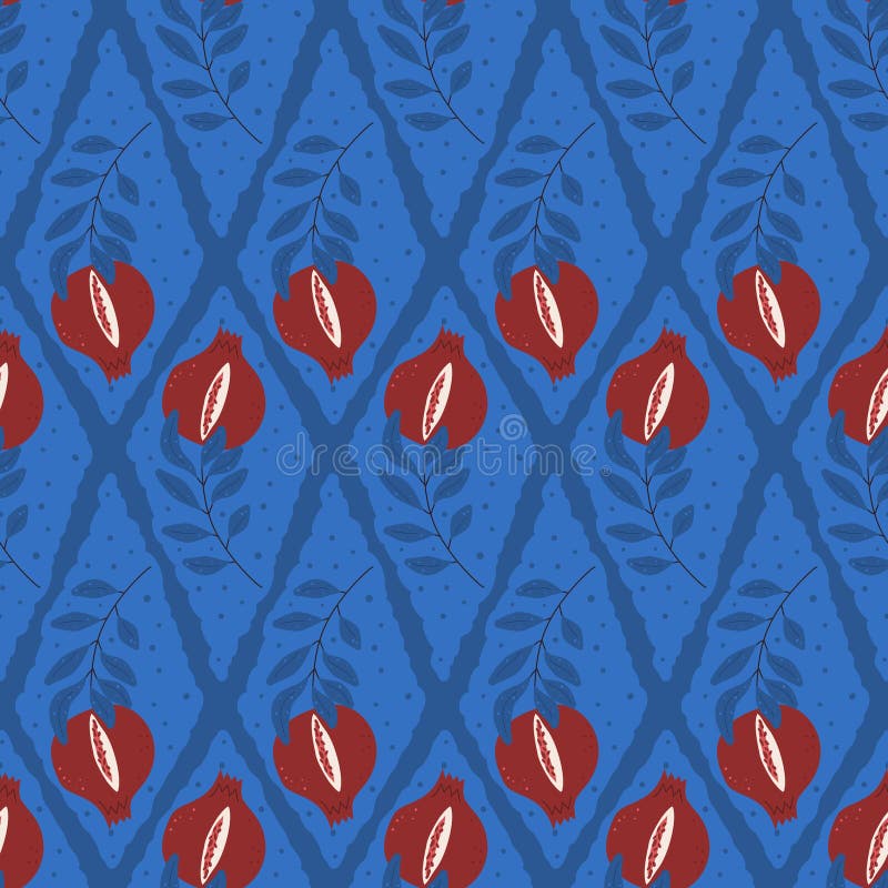 Pomegranates Rhombus Seamless Pattern. Fruit Geometric Continuous ...