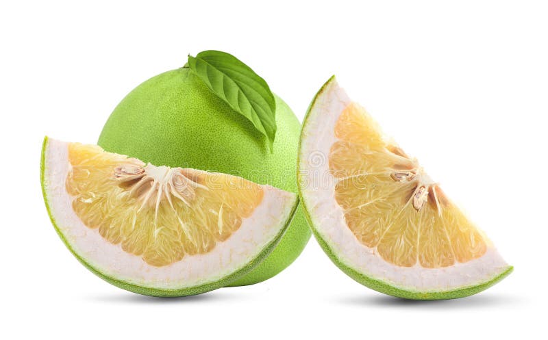 Pomelo Citrus Fruit with Leaves Isolated on White Background. Stock ...