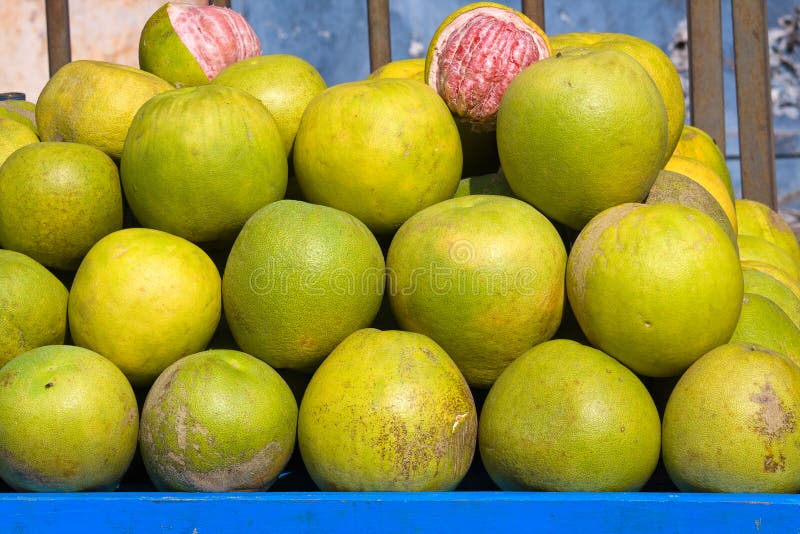 Pile of Fresh Tropical Asian Ripe Green Yellow Pomelos Fruit from ...
