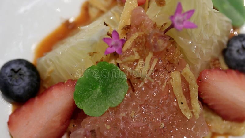 Two Types of Pomelo Topped with Berries, Chili Paste Dressing with Deep ...