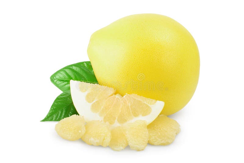 Pomelo with Slice and Leaf Isolated on White Background Stock Image ...