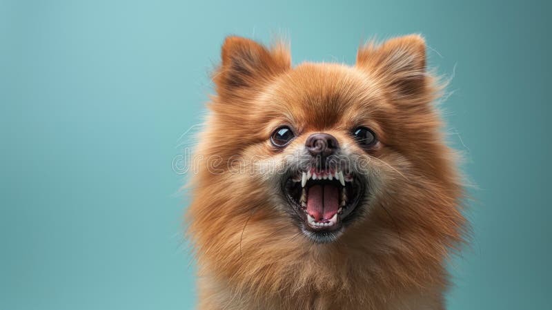 Pomeranian, Angry Dog Baring Its Teeth, Studio Lighting Pastel ...