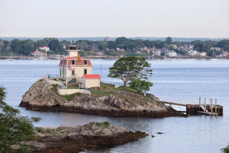 Pomham Rocks Lighthouse Aerial View, Rhode Island, USA Stock Photo ...