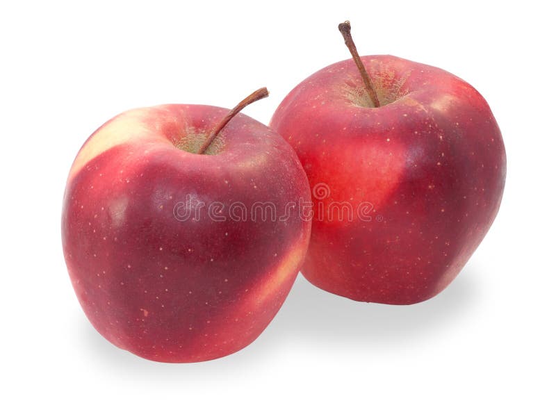 Deux Ont Coupé La Pomme Rouge-jaune, D'isolement Image stock - Image du ...