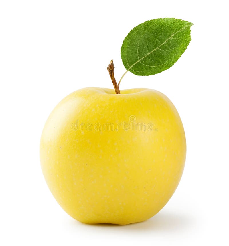 Pomme Jaune Mûre Avec La Feuille Image stock - Image du nourriture ...