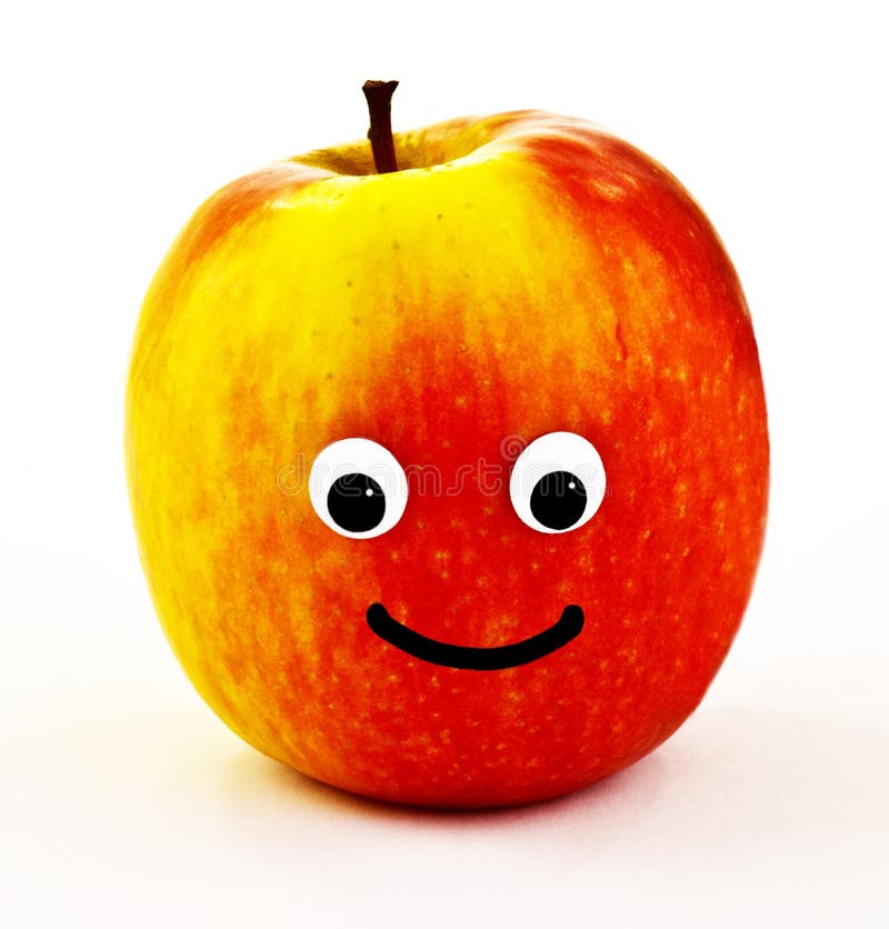 Pomme Mûre Avec Le Visage Souriant Photo stock - Image du jaune ...